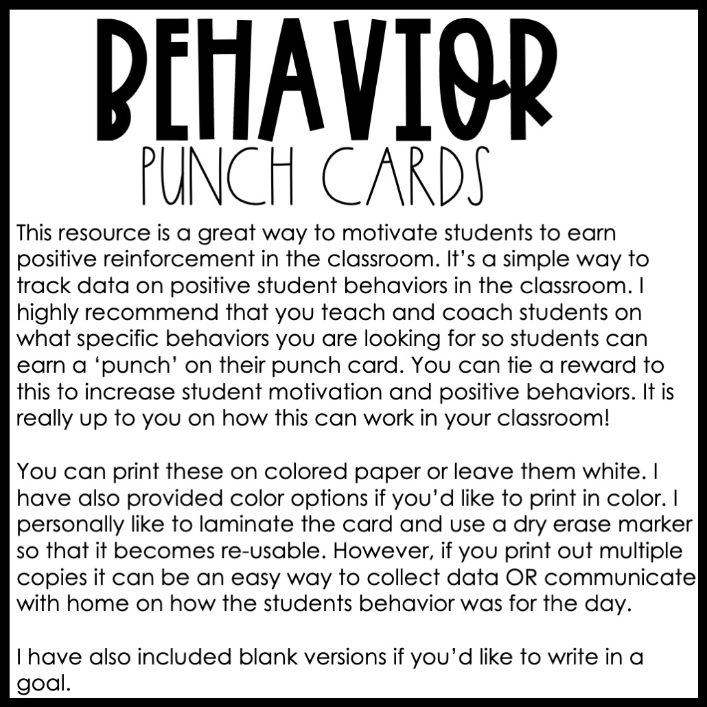 Behavior Punch Cards - Guide Inspire Grow